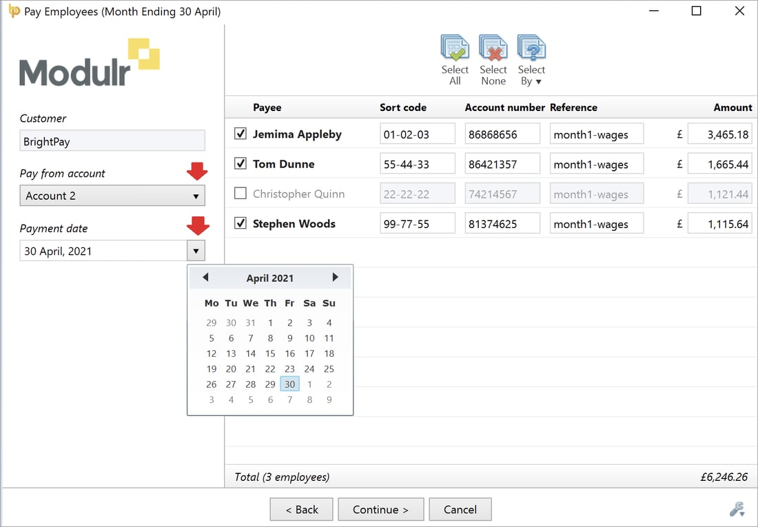 Making payments with BrightPay and Modulr